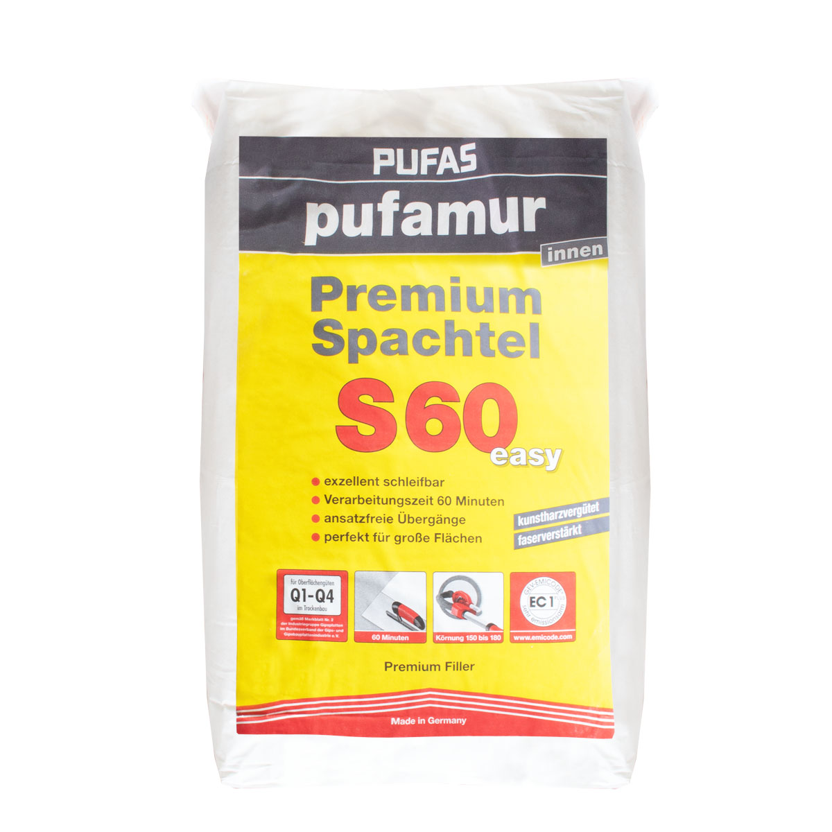 (1,40€/ Kg)Pufas Pufamur Premium Spachtel S60 Easy 25Kg ,Q1-Q4, innen ...